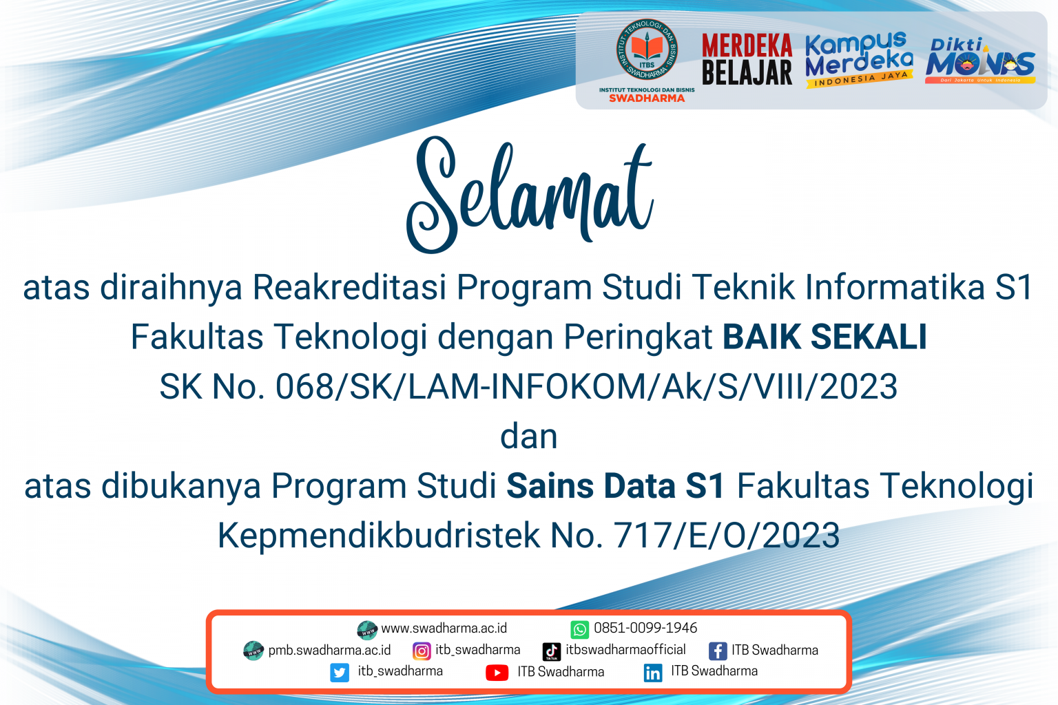 Reakreditasi Prodi Teknik Informatika (S1) Meraih Peringkat BAIK SEKALI dan dibukanya Program ...